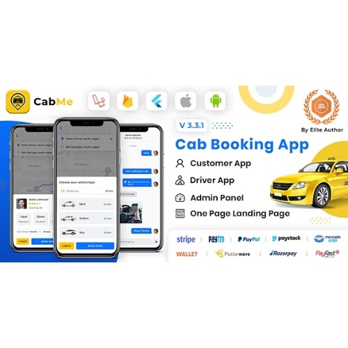 CabME - Flutter Complete Taxi Booking Solution at $3.49 only - WPSHOP